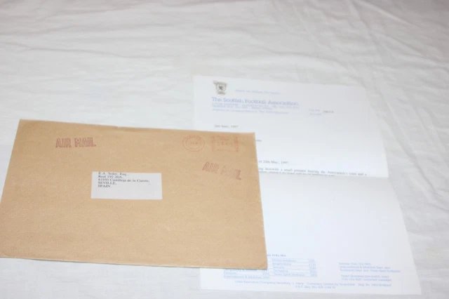 CARTA UFFICIALE FEDERAZIONE Scozzese di Calcio SFA (1997) + Busta ...