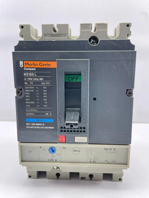 MERLIN GERIN NS100 L Compact 20-25A MCCB With Trip Unit Circuit Barker ...