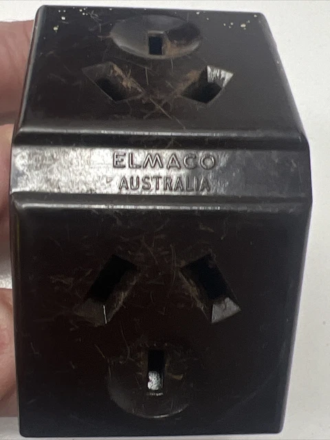 VINTAGE BAKELITE ELMACO Double Adapter Socket Light Lamp Telephone Plug ...