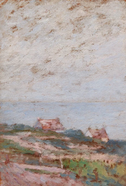 PAUL SIEFFERT TABLEAU paysage breton maisons bord mer vue Bretagne côte huile EUR 350,00 ...