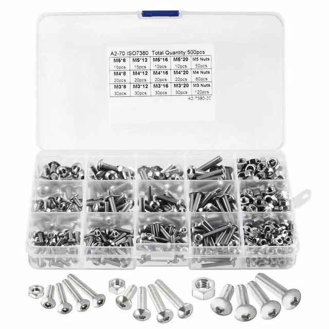 PROFESSIONAL GRADE STAINLESS Steel Hex Socket Bolts Assortment 500pcs M3 M4 M5 $42.02 - PicClick AU