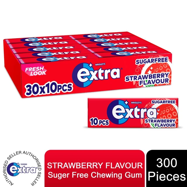 WRIGLEY'S EXTRA CHEWING Gum Strawberry Sugar Free x30 Packs (300 pieces ...