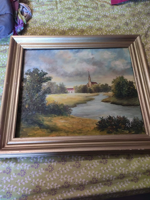 ANCIEN TABLEAU HUILE sur toile signé A.V cadré authentique origine EUR 20,00 - PicClick FR