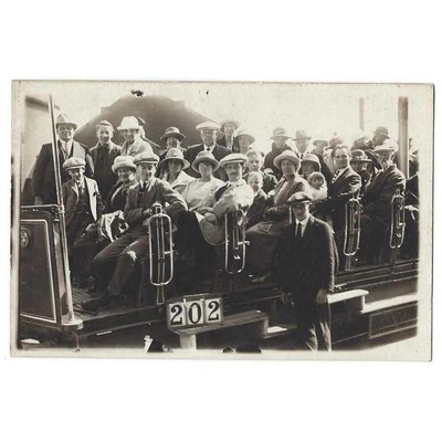 TRANSPORT PEOPLE IN Toast Rack Tram Probably Blackpool RP Postcard ...