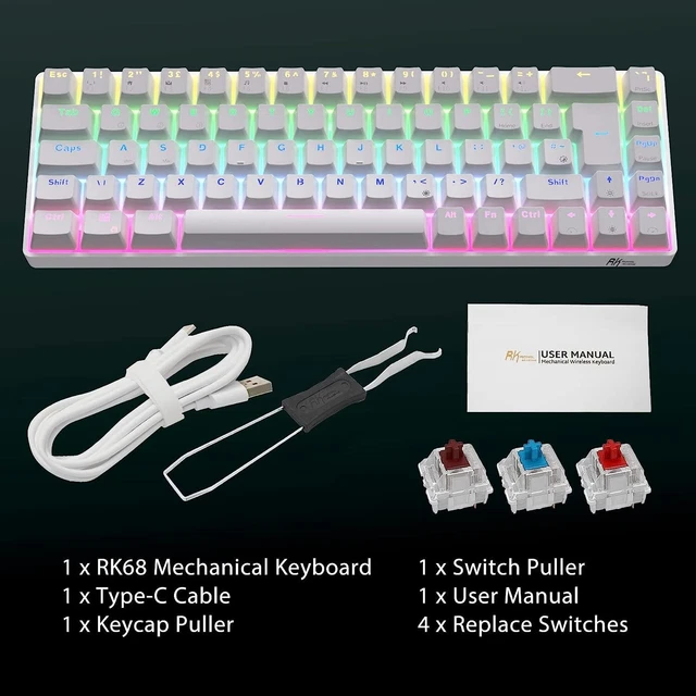 RK ROYAL KLUDGE RK68 Hot-Swappable 65% Wireless Mechanical Keyboard, 60 ...