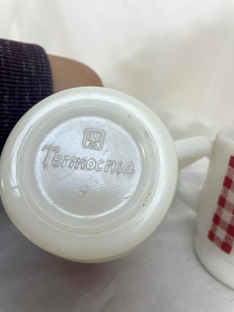 VINTAGE TERMOCRISA TULIP Mugs Orange Set of 2 Gingham Print Milk Glass ...