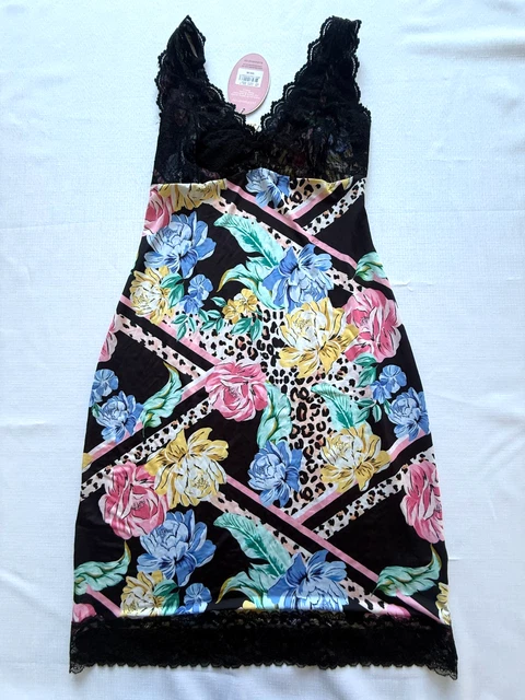 NEW PETER ALEXANDER Womens Slinky Nightie Floral Leopard Lace Small S ...