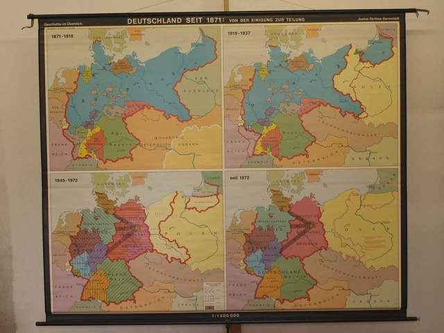 SCHOOL WALL MAP German Reich 1871 - 1982 Germany FRG GDR 222x186 cm ...