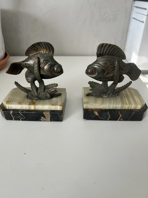 ANCIEN SERRE LIVRES Poisson Art deco Socle Marbre EUR 55,00 - PicClick FR