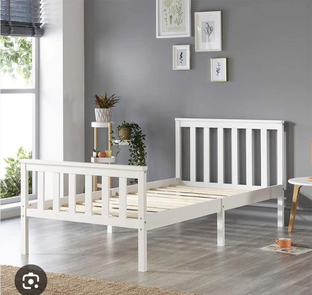 WHITE WOOD SINGLE Bed Frame and Mattress £37.10 - PicClick UK