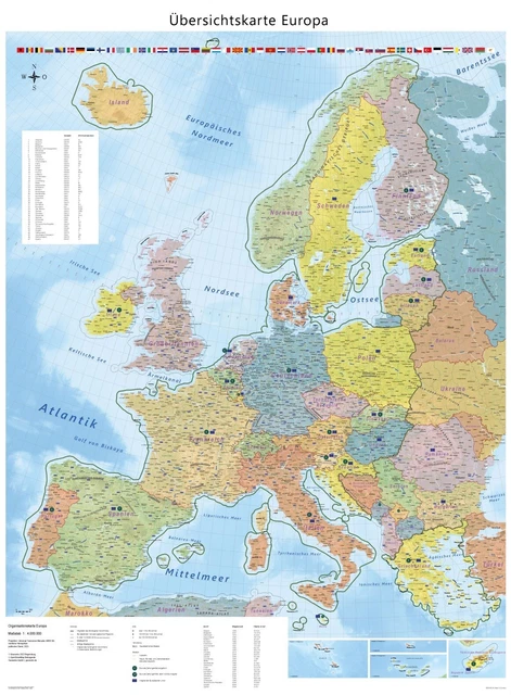CARTE EUROPE (POLITIQUE) 2023 Ue, Poster Avec Lamination, 90 X 123 CM ...
