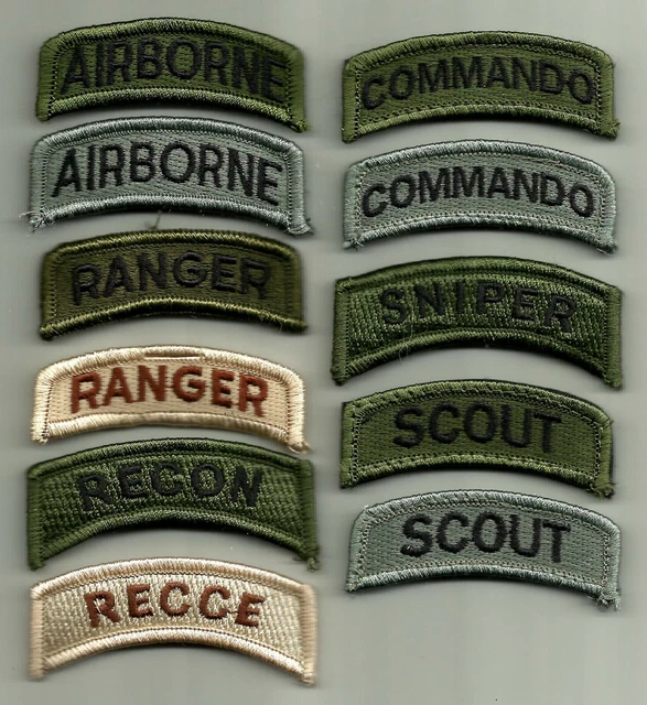US ARMY ABN, Ranger, Recon, Commando, Sniper, Scout SSI Tab Lot (11 ...