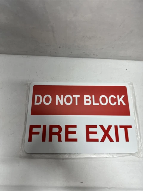 DO NOT BLOCK Fire Exit Sign White And Red 12" x 8" Metal With Adhesive ...
