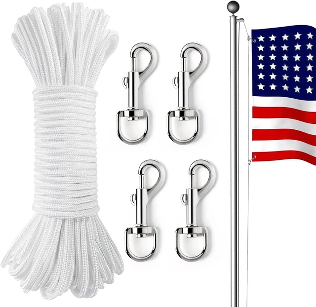 100FT FLAG POLE Rope, Halyard Rope Kit with 4 Pcs Zinc Alloy... £25.43 ...