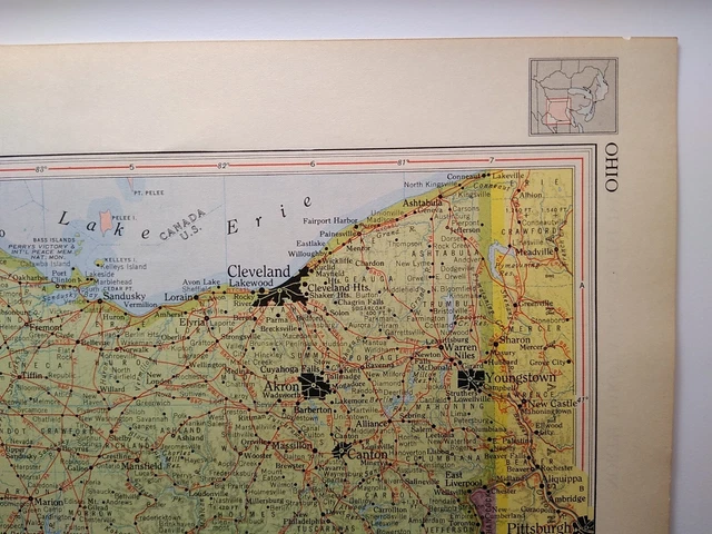 1957 VINTAGE OHIO Atlas Map Old Authentic Antique MCM Encyclopedia ...