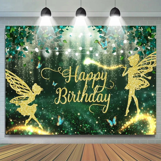 GREEN FOREST AND Glitter Fairy Happy Birthday Backdrop $37.90 - PicClick AU