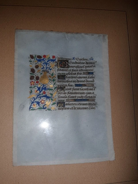 FEUILLE MANUSCRIT parchemin enluminure 1450 Heures à l'usage de Nantes ...