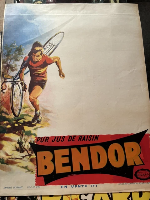 AFFICHE ANCIENNE RICARD Cycliste Vélo Crosse Bendor Signature Potier ...