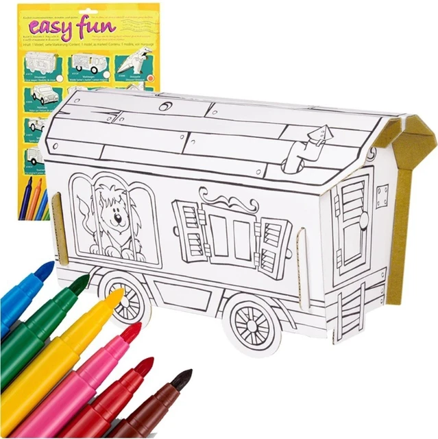 BASTELSET ZIRKUSWAGEN + 6 Stifte zum bemalen Basteln & Malen | easy Fun ...