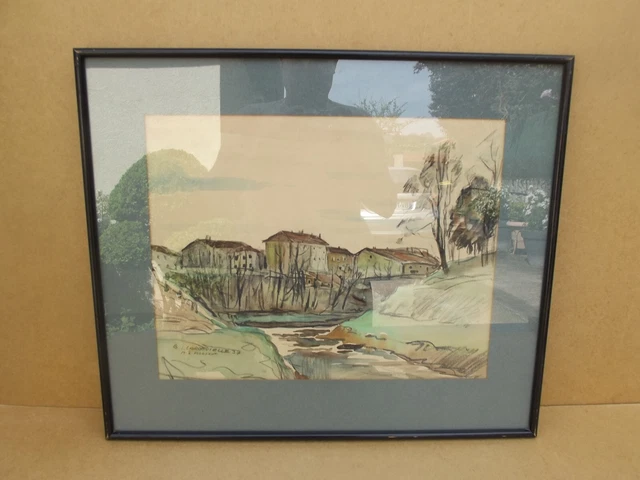 ANCIENNE GRANDE AQUARELLE signé L . CAPDEVIELLE 1937 paysage de Mont de marsan EUR 90,00 ...