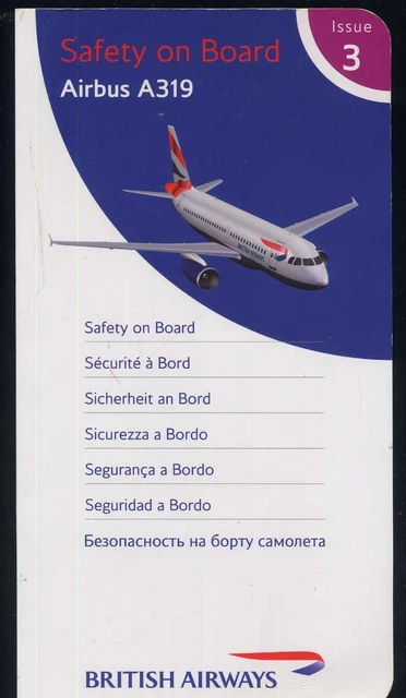 BRITISH AIRWAYS SAFETY Card Airbus A 319 airline ISSUE 3 sc664 ax EUR 5 ...