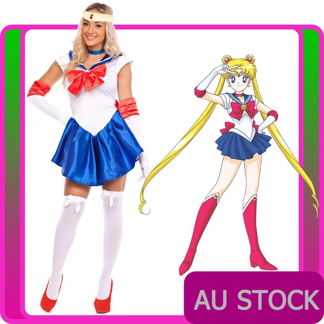 LADIES SAILOR MOON Costume Blue Anime Cosplay Japanese Cartoon Fancy ...