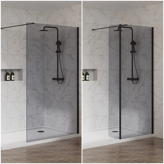 WALK IN WET Room Shower Screen Enclosure Black Grid Flipper Glass Panel 700mm £314.99 - PicClick UK