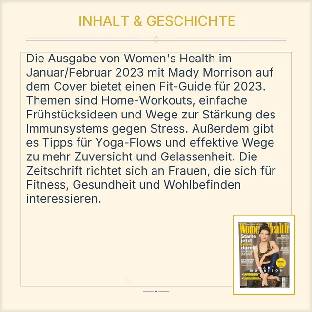 WOMEN'S HEALTH ZEITSCHRIFT 01/02 2023 Mady Morrison Fit-Guide EUR 11,95 ...