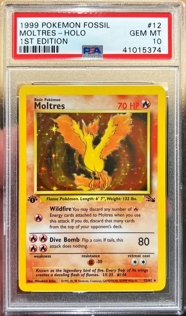 1999 POKEMON FOSSIL Moltres Holo 1st Edition 12/62 PSA 10 Gem Mint EUR 1.157,89 - PicClick IT