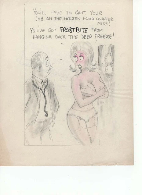 Bamforth Original Pencil Sketch Stockings Big Boobs Frostbite Gc