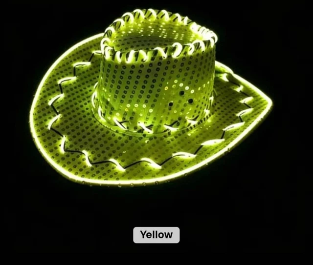 LIGHT UP LED sequin cowboy hat multi colour western costume fancy dress ...