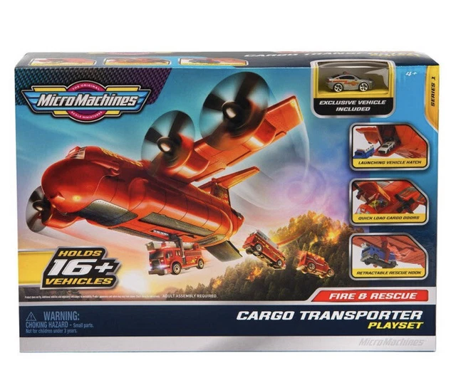 HASBRO MICRO MACHINES Fire & Rescue Cargo Transporter Playset Plane w ...