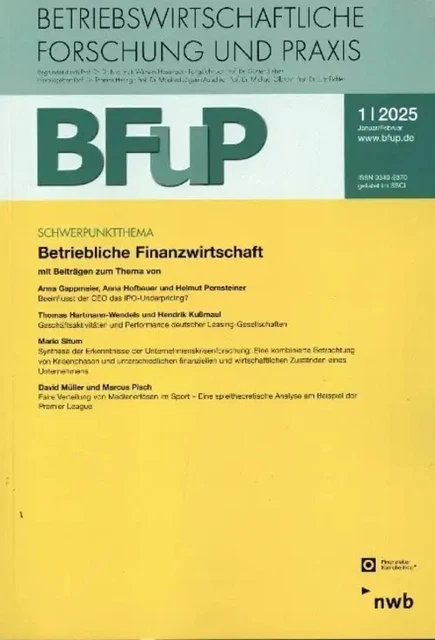 BETRIEBLICHE FINANZWIRTSCHAFT BFUP 1/2025 | BFuP 1/2025. | Deutsch ...