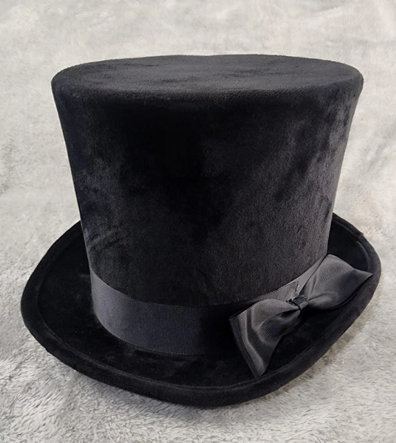 MAGICIAN TOP HAT Adult One Size Black Velour Formal Victorian Steampunk ...