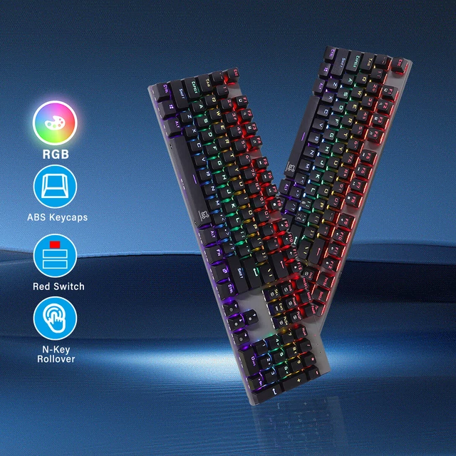 104 KEYS WIRED Mechanical Gaming Keyboard w/Red Switch RGB LED ...