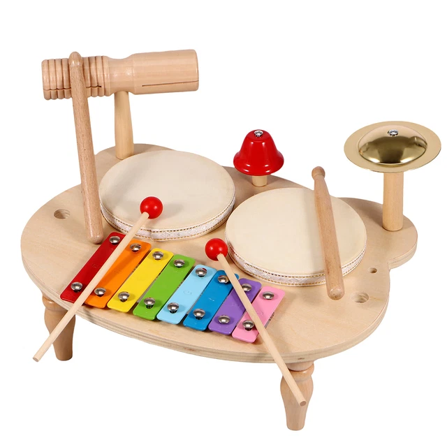BABY MUSICAL INSTRUMENTS Toys Wooden Kids Drum Set Wooden Percussion PD ...