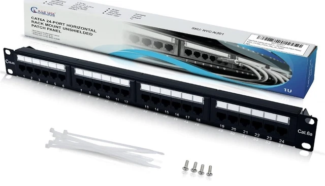 24 PORT PATCH Panel Ethernet RJ45 UTP Cat6A Network Lan Horizontal Rack ...