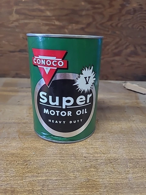 VINTAGE CONOCO SUPER V SAE 10W MOTOR OIL CAN Empty CLEAN CARDBOARD Can ...