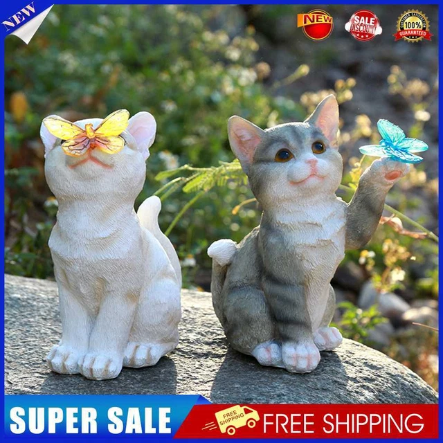 SOLAR CAT FIGURINES Art Handicraft Resin Garden Kitten Statue for ...