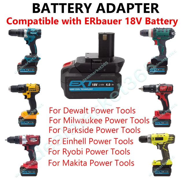 ADAPTER FOR ERBAUER 18V Lithium Battery To Parkside 20V Cordless Power ...