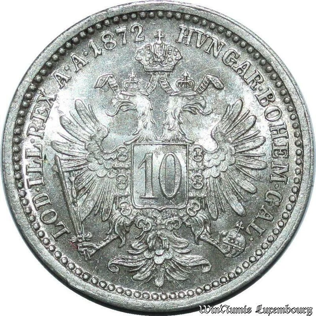 C4042 SCARCE AUSTRIA Haus Habsburg 10 Kreuzer Franz Joseph I 1872 Silver UNC EUR 130,00 ...