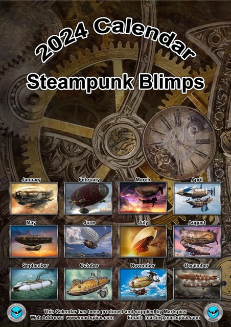 STEAMPUNK BLIMPS CALENDAR 2024 Twelve Month Yearly Calendar Annual ...