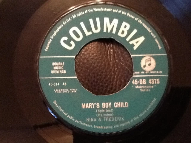 NINA & FREDERIK . Mary's Boy Child . Lovely Excellent 7" Vinyl 1959 ...