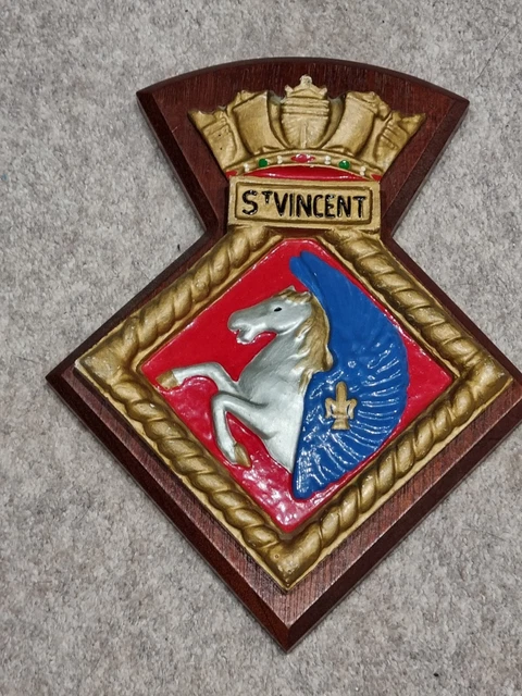 LARGE VINTAGE ORIGINAL Royal Navy HMS ST VINCENT Wall Plaque Crest ...