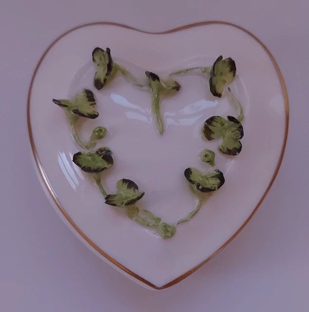 VINTAGE COALPORT BONE China Heart Shape Trinket Box Encrusted Green ...