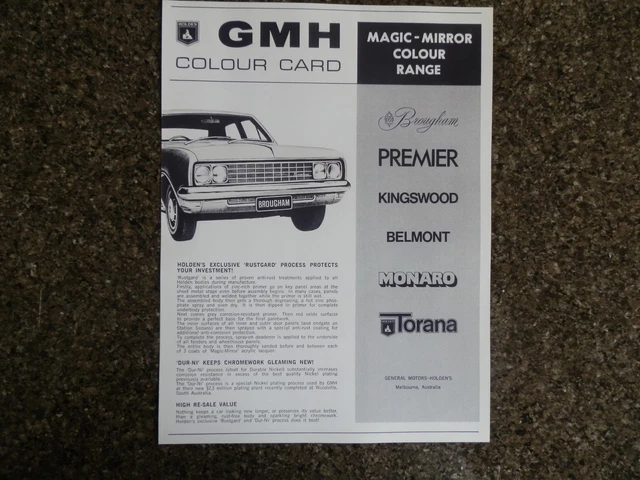 1970/71 HOLDEN COLOUR Chart $20.00 - PicClick AU