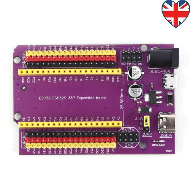 ESP32 DEVELOPMENT MODULE USB 38Pin TYPE-C/MICRO GPIO Expansion Board £5 ...