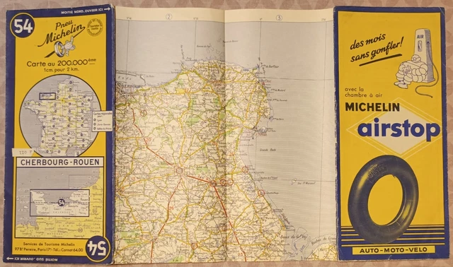 MAP CARTE MICHELIN n° 54-CHERBOURG-ROUEN -WW2 damages - Dommages guerre ...