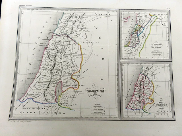 ANTIQUE MAP OF Ancient Israel Roman Occupation Palestine Twelve Tribes ...