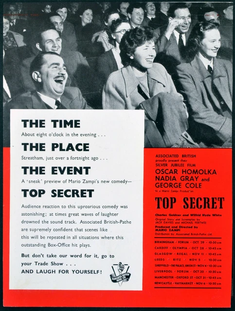 TOP SECRET 1952 George Cole, Oskar Homolka, Nadia Gray TRADE ADVERT £33 ...